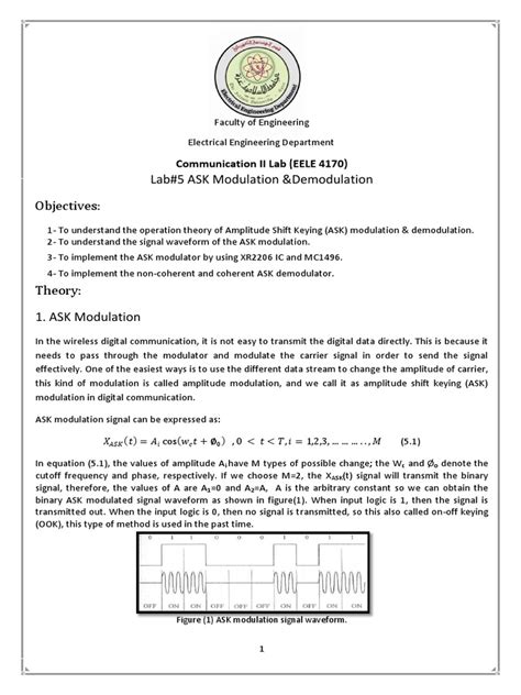 Lab 5 Ask Modulation Anddemodulation Objectives Communication Ii Lab Eele 4170 Pdf