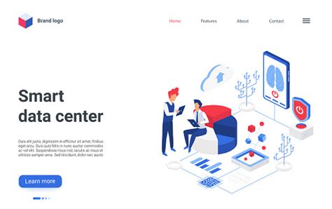 스마트 데이터 센터 등대 착륙 페이지 사람 및 인공 뇌 지능 3차원 형태에 대한 스톡 벡터 아트 및 기타 이미지 3차원 형태 가상현실 개발 Istock