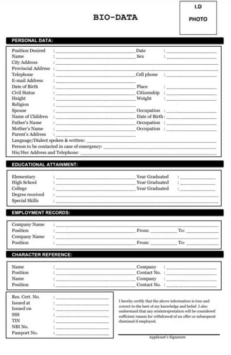 Biodata Format For Job Application Free Download