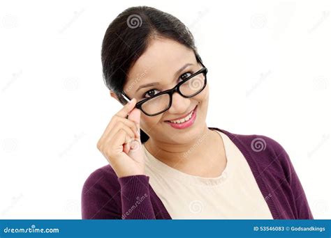 Young Female Optician Showing Eye Glasses Stock Image Image Of Oculist Black 53546083