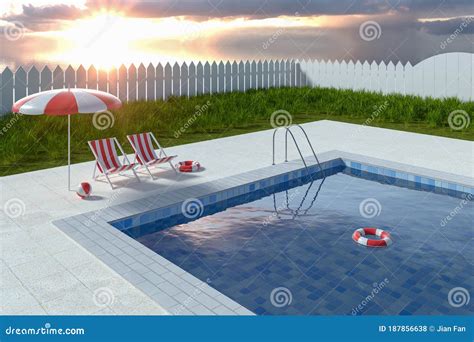 A Swimming Pool On A Sunny Day 3d Rendering Stock Illustration