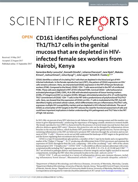 Pdf Cd161 Identifies Polyfunctional Th1th17 Cells In The Genital