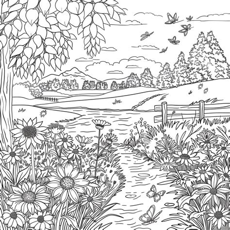 高齢者施設 無料塗り絵 大人の塗り絵 風景 春｜life100ふくまるブログ｜レクネタ・無料塗り絵・役立つ福祉情報