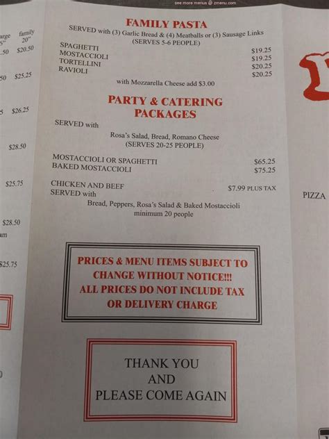 Online Menu Of Rosas Italian Restaurant Restaurant Capron Illinois