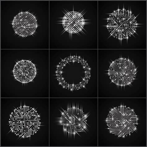 Premium Vector Round Luminescent Monochrome Circuit Boards With