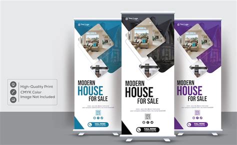 현대 주택 판매 롤업 X 스탠드 배너 디자인 템플릿 프리미엄 벡터