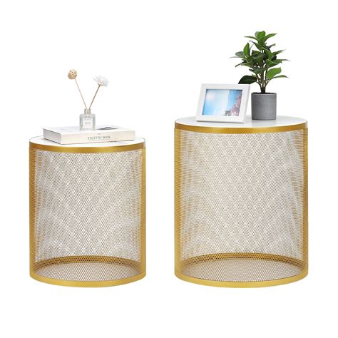 Set Of 2 Nesting Metal Round Coffee Table For Living Room Balcony