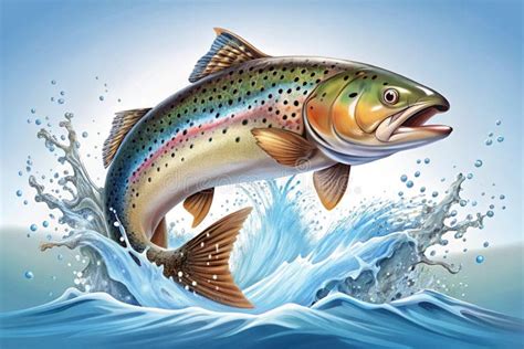 Jumping Trout With Water Splash Vector Illustration Stock Illustration