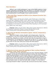 Mars Questions Lab Docx Mars Questions Before I Go On With Assignment I Was On The NASA
