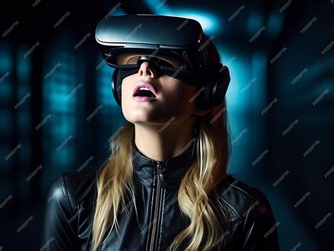 Premium Photo A Girl Playing A Vr Headset Amazed And Mouth Open