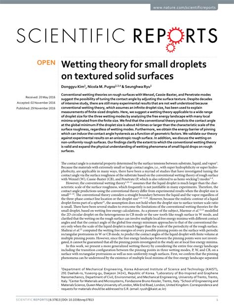 Pdf Wetting Theory For Small Droplets On Textured Solid Surfaces