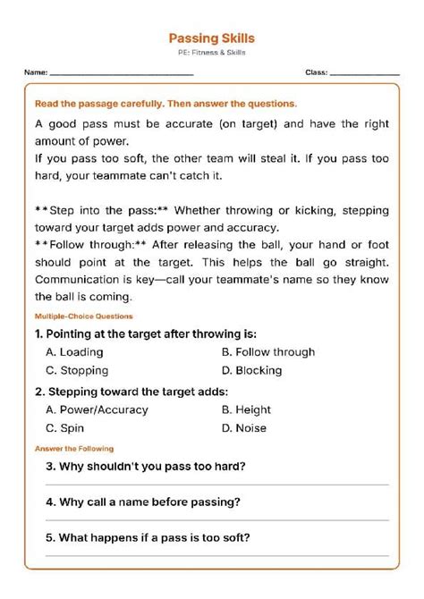 Passing Skills Pe Reading Comprehension By Smarty Penguin Tpt