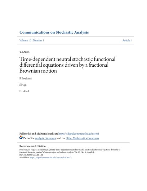 Pdf Time Dependent Neutral Stochastic Functional Differential