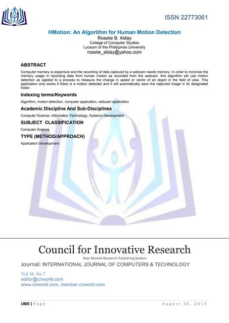 Hmotion An Algorithm For Human Motion Detection Pdf