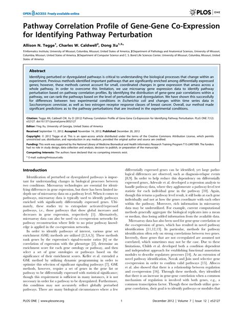 Pdf Pathway Correlation Profile Of Gene Gene Co Expression For Identifying Pathway Perturbation