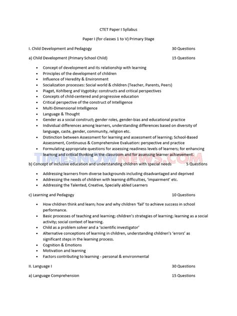 Ctet Paper I Syllabus Pdf Reading Comprehension Learning