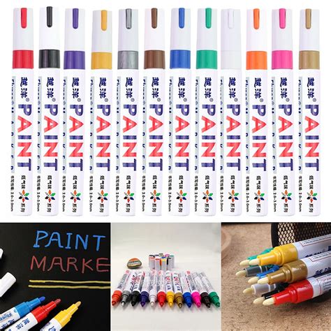 광택 왁싱 스폰지 페인트 마커 페인팅 펜 영구 방수 타이어 자동차 낙서 오일 펜 페인트 클리너 12 색 Aliexpress