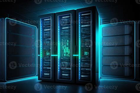 Data Center Room With Mainframe Storage Servers Cloud Network Concept Hosting Databases And