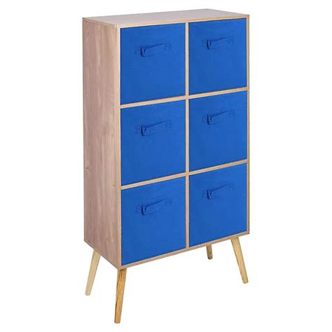 Urbnliving 91cm Height 6 Cube Oak Wooden Bookcase With Pine Legs Living Room Dark Blue Shelf