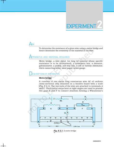 Experiment LABORATORY MANUAL To Determine The Resistance Of A Given Wire Using A Metre