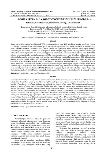 Pdf Implementasi Metode Logika Fuzzy Pada Kontrol Keseimbangan Robot
