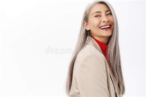 Portrait Of Healthy And Happy Asian Senior Woman Middle Aged Korean