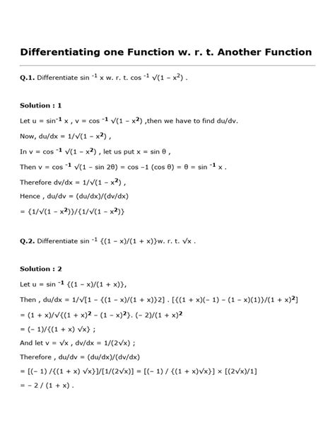 Differentiating One Function Wrt Another Function Pdf Mathematical Analysis Mathematical