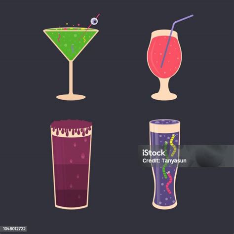 할로윈 칵테일 아이콘 눈알 거미 벌레 거품 및 기타 소 름 기호와 짜증 음료의 집합입니다 10월에 대한 스톡 벡터 아트 및 기타 이미지 Istock