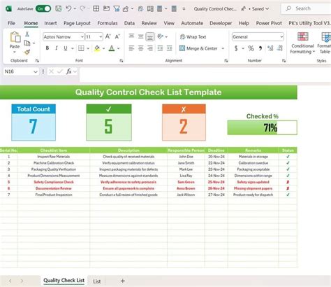 Quality Control Check List Template In Excel Pk An Excel Expert