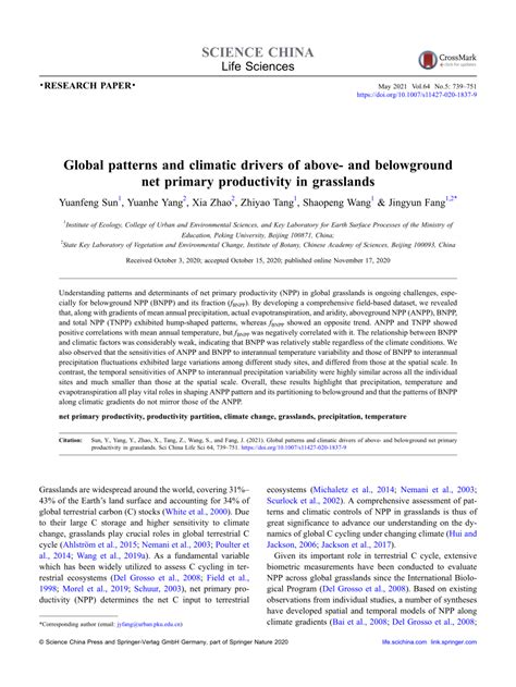 Pdf Global Patterns And Climatic Drivers Of Above And Belowground Net Primary Productivity In