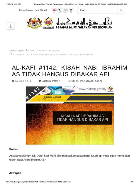 Pejabat Mufti Wilayah Persekutuan Al Kafi 1142 Kisah Nabi Ibrahim As Tidak Hangus Dibakar