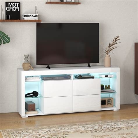 Homcom Tv Stand With Led Lights For Tvs Up To 55 High Gloss Tv