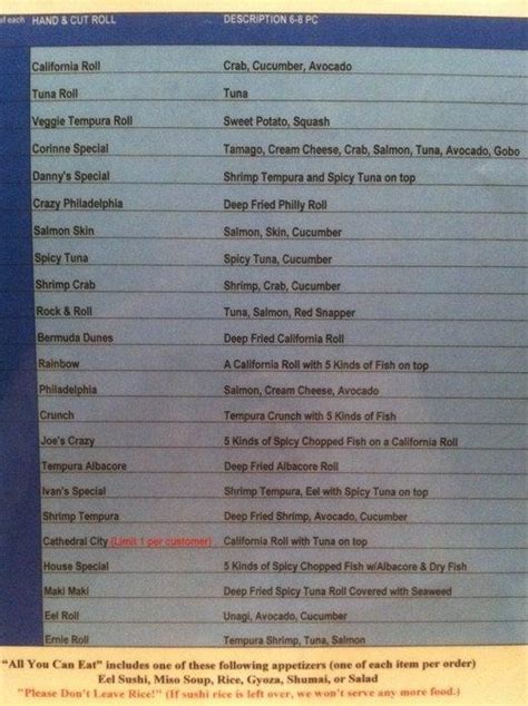 Menu At Joes Sushi Restaurant Bermuda Dunes Washington St Ste 131
