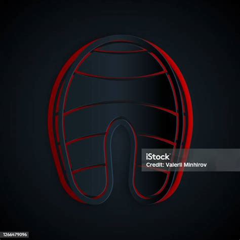 검은 색 배경에 고립 된 생선 스테이크 아이콘을 잘라 종이 종이 아트 스타일 벡터 3차원 형태에 대한 스톡 벡터 아트 및 기타 이미지 3차원 형태 건강한 생활방식