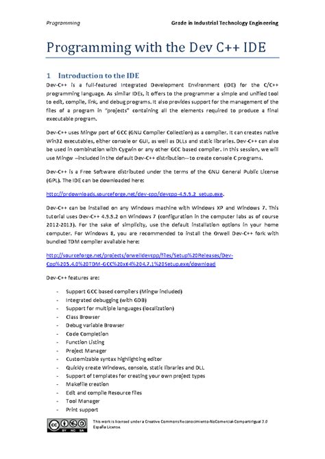 Chapter 3 Introduction To Dev C Ide This Work Is Licensed Under A