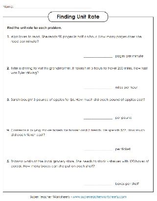 Unit Rate Worksheets Worksheets Library