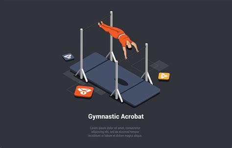 건강한 생활 방식과 곡예의 개념 남성 캐릭터 체조 곡예사는 곡예 수평 막대에서 연습을합니다 경기 전에 선수 훈련 아이소메트릭 3d 만화 벡터 일러스트 레이 션 체조에 대한