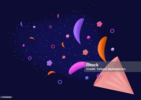 3d 야간 파티 벡터 배너 축제 또는 행사 개막 멋진 프로그램 큰 시상식을위한 템플릿 광고 포스터 또는 색종이가있는 오프닝 파티를위한 초대장 3차원 형태에 대한 스톡 벡터