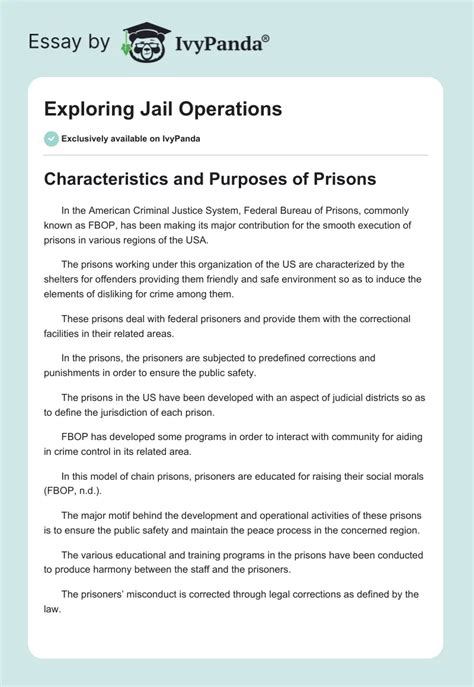 Exploring Jail Operations 932 Words Presentation Example