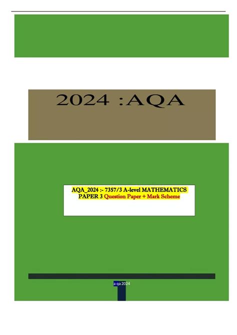 Aqa 2024 7357 3 A Level Mathematics Paper 3 Question Paper Mark Scheme Aqa 2024 7357 3