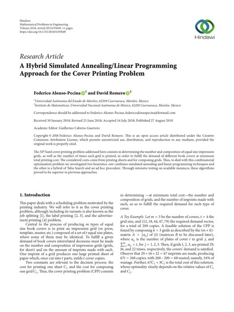 Pdf A Hybrid Simulated Annealinglinear Programming Approach For The Cover Printing Problem