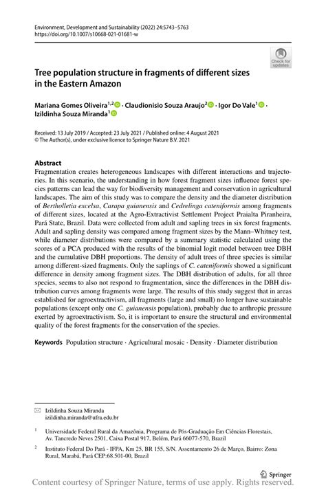 Tree Population Structure In Fragments Of Different Sizes In The