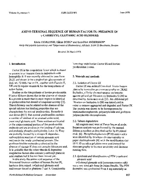 Pdf Amino Terminal Sequence Of Human Factor Ix Presence Of γ Carboxyl Glutamic Acid Residues