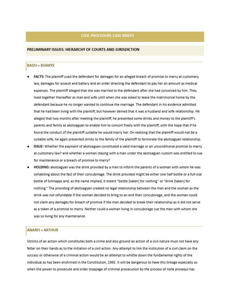 Civil Procedure Case Briefs Pdf Lawsuit Pleading