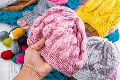 Premium Photo Colorful Handmade Knitting Wool Caps