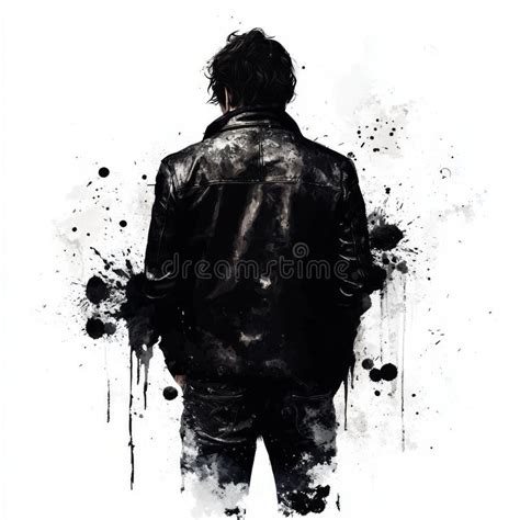 Black White Silhouette Man Standing Behind Isolated Background Stock