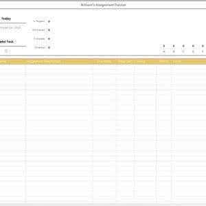 Assignment Tracker Excel Template Homework Planner Digital Download Etsy