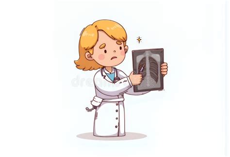 Concerned Blonde Chibi Doctor Examining Chest Xray A Cheerful Korean Style Cartoon Illustration
