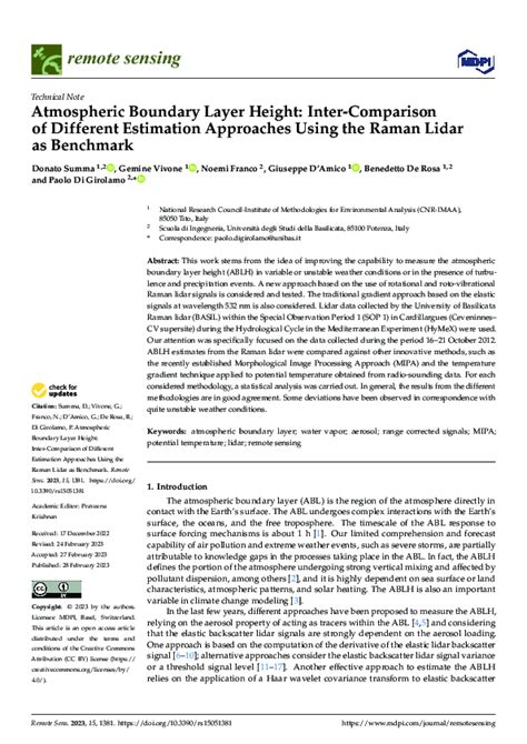 Pdf Atmospheric Boundary Layer Height Inter Comparison Of Different