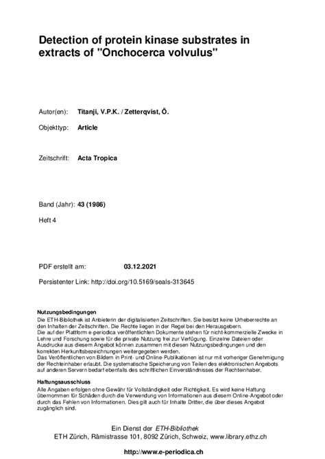 Pdf Detection Of Protein Kinase Substrates In Extracts Of Onchocerca